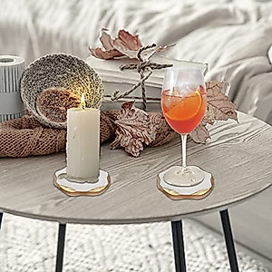 James Scott Marble Coasters - Set of 4 Round Natural Coasters with Gold Edges - Beautiful Gift