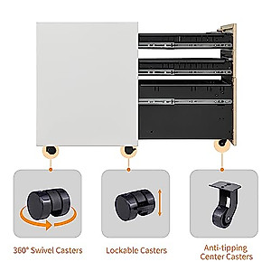 Steel Lateral Filing Cabinet with Lock, File Cabinet for Office Home Metal Storage File Cabinet 3 Drawer Under Desk Metal Organizer (Cherry+White)