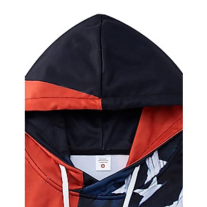 RAISEVERN Men and Women Novelty Fleece Hoodies Flag Printed 80s Pullover Athletic Sweaters Long Sleeve Fleece Hooded Sweatshirts Red White