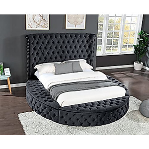Upholstered Platform Bed with Bluetooth Speaker and Storage Box, Queen Size Platform Bed Frame with Tufted Headboard and Nail Head and Wood Slat Support Mattress Foundation, 500Lbs Capacity, Black