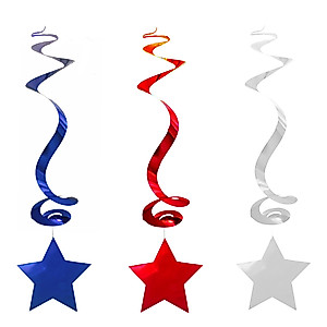 National Day Twinkle Patriotic Shooting Stars Hangings Swirl Decorations Red Blue White 4th of July Presidents Day Birthday Party Decorations, 30pc