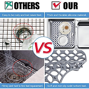 JUSTOGO Silicone Sink Protector, Center Drain Kitchen Sink Mats Grid Accessory, 2 PCS Folding Non-slip Sink Mats for Bottom of Farmhouse Stainless Steel Porcelain Sink ((Light Grey, 13.58"x 11.6")