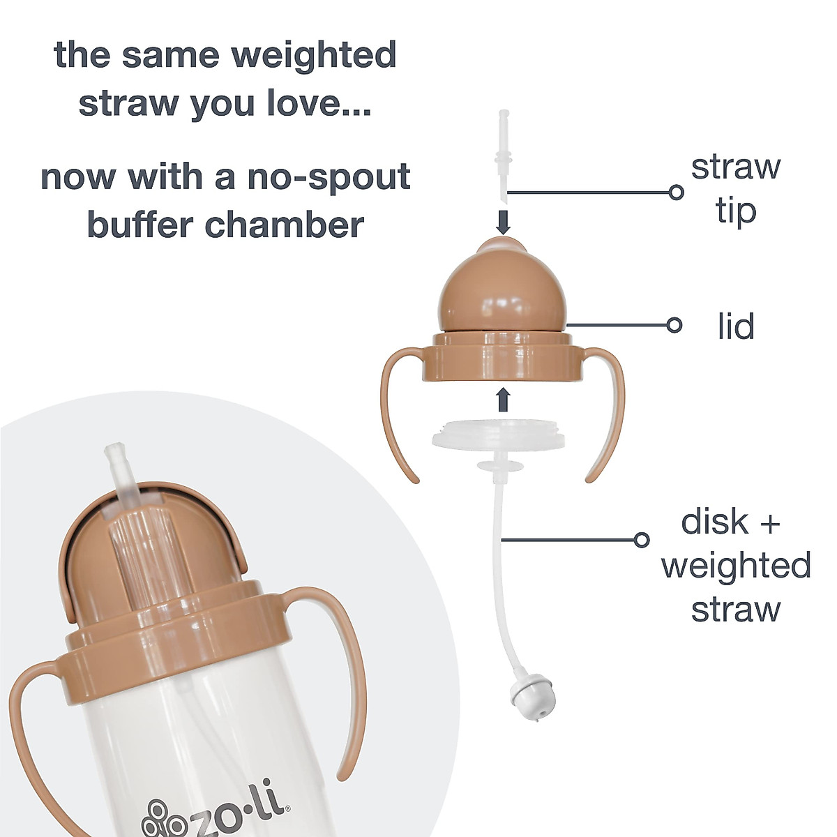 Any angle straw sippy cup | ZoLi BOT 2.0 weighted straw sippy sandstone tan, most loved training sippy cup, toddler transition straw cup, sippy cup with handles