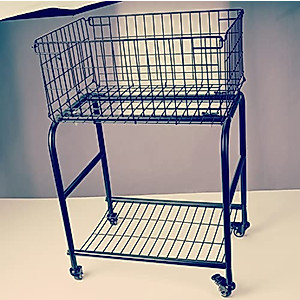 Rolling laundry cart, laundry basket, easy storage cart, easy moved laundry basket, laundry cart with wheels ,2 wheels with breaker.Metal basket,Black (black)