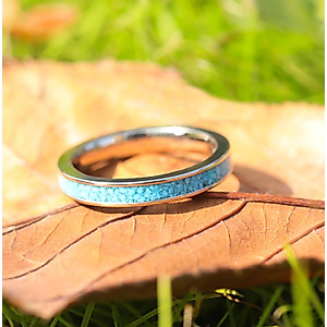 TIGRADE 3MM Titanium Ring Blue Turquoise Engagement Wedding Band for Woman Size 3-13, Silver, Size 7.5