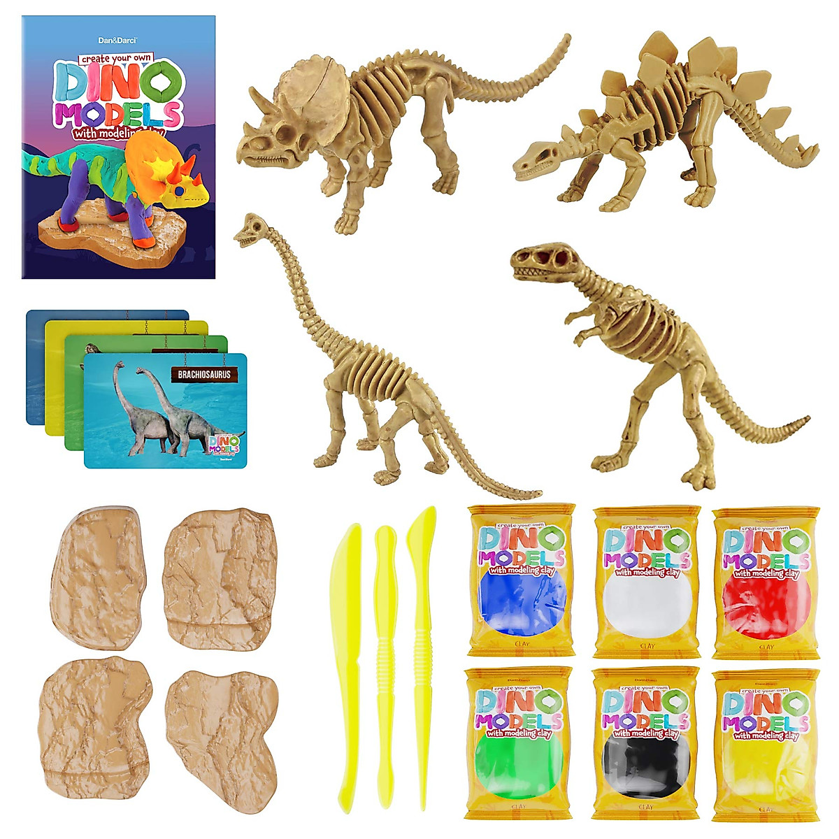 Dino Models, Clay Craft Kit - Dinosaur Arts and Crafts for Kids - Dinosaur Easter Gifts for Boys & Girls - Build 4 Dinos with Air Dry Magic Modeling Clay Model Set Ages 3, 4, 5, 7, 8+ Boy or Girl
