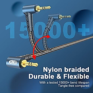 EMK 90 Degree Aux Cable 3.5 mm Auxiliary Cord Male to Male Stereo Aux Cable for Car 24K Gold Plated Hi-Fi Sound Quality Nylon Braided for Laptop Phone Tablet MP3 Player Stereo Speaker (3.3ft/1m)