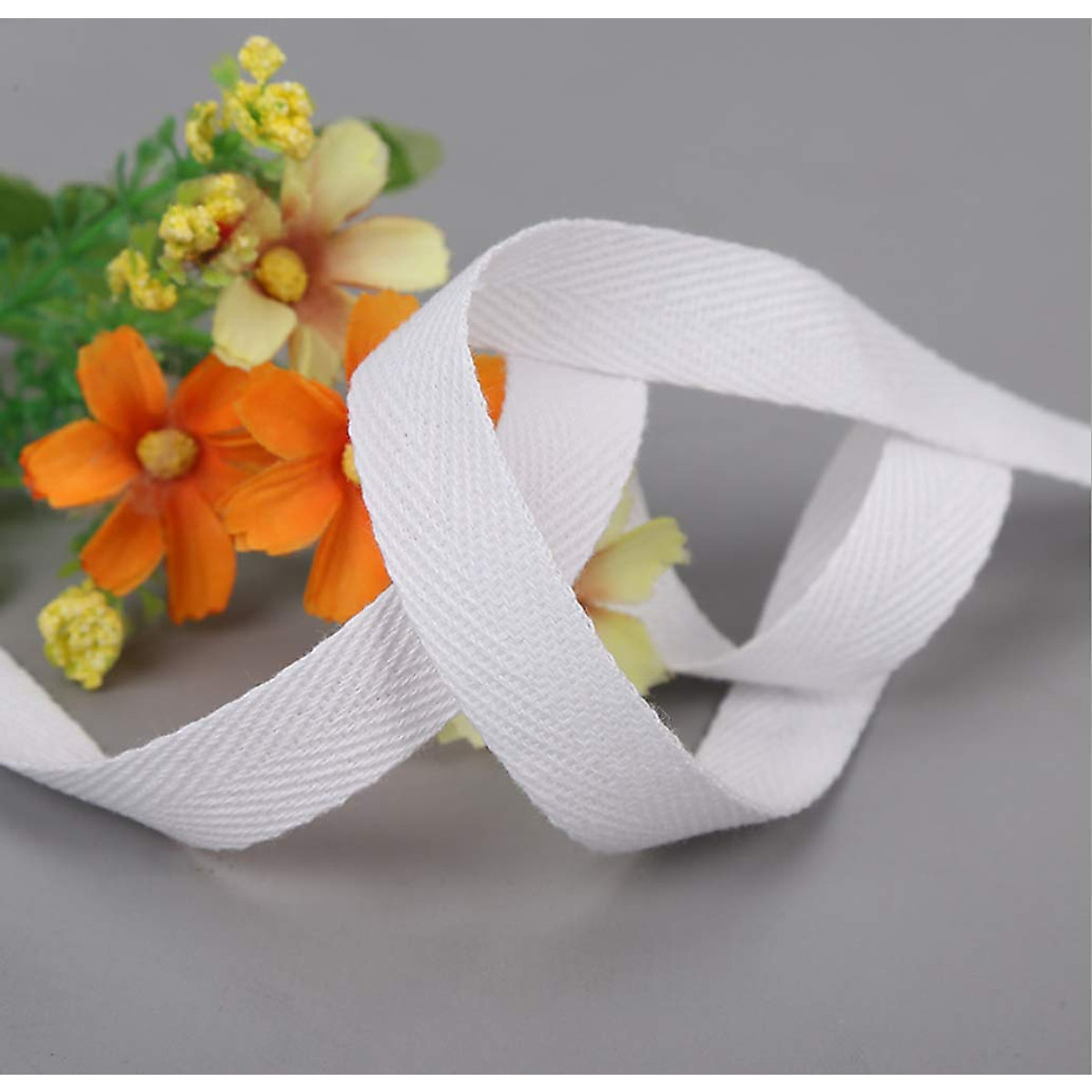 Abbaoww 50 Yards Cotton Twill Tape Ribbon 1/2 Inch, Soft Natural Webbing Tape Herringbone Tape for Sewing DIY Craft, White