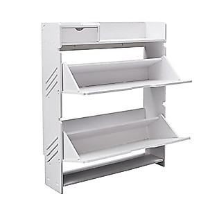 2 Layer Shoe Storage Cabinet with Doors White Modern Shoe Rack Small Shoe Cabinet for Entryway Show Rack Entryway Shoe Storage Practical Free Standing Shoe Racks (2 Tier, 25.98"x6.69"x31.88")