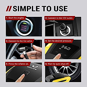 VacLife Tire Inflator Portable Air Compressor - Air Pump for Car Tires (up to 50 PSI), 12V DC Tire Pump for Bikes (up to 150 PSI) w/ LED Light, Digital Pressure Gauge, Model: ATJ-1166, Yellow (VL701)