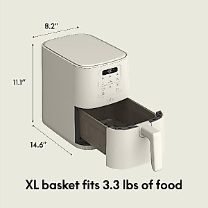 bella 4Qt Slim Air Fryer, Fits-anywhere Kitchenware, EverGood Ceramic Nonstick Coating, Adjustable Temperature, 6 Preset Cooking Options, 60 Min Auto Shutoff w Audible Tone, 3.3lb Capacity, Oatmilk