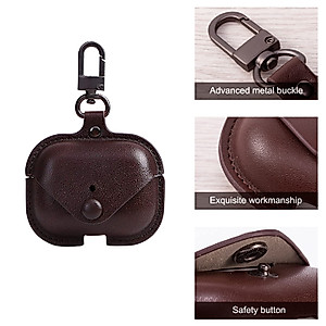 Genuine Leather Case Compatible with AirPods Pro Case, VOMA Protective Cover for Apple AirPods Pro Wireless Charging Case Headphones EarPods, Soft Leather Cover with Keychain Hook Chocolate Brown