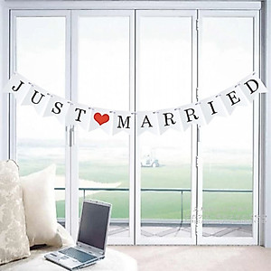 Borsgye 14PCS Just Married Banner Mr and Mrs Wooden Signs Letters Decorations Set Love Foil Balloons Glitter Latex Balloons Reception Sign Garland for Table Decor Bridal Decorations Supplies