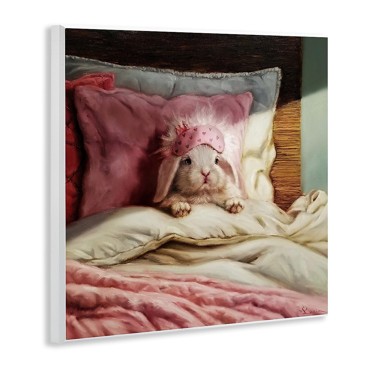 Stupell Industries Bunny Rabbit Resting in Bed Off-White Pink, Designed by Lucia Heffernan Wall Plaque, 12 x 12