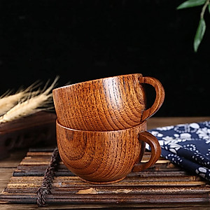 2 Pieces Wooden Tea Cups, Coffee Mug Tea Cup Wood Drinking Cup Handmade Drinkware Cup with Handle for Drinking Tea Coffee Wine Beer Hot Drinks Decoration