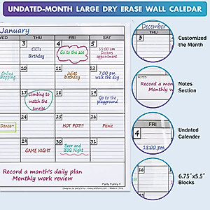 Dry Erase Monthly Extra Large White board Calendar for Wall, 38" by 50", Jumbo Laminated Erasable One Month Whiteboard Calendar, Huge Oversized Blank 30-Day Poster with Lines and Squares