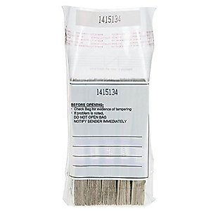 BankSupplies Five Strap Cash Deposit Bags | 6.5W x 7.5H | Pack of 1000 | Clear | Tamper Evident Tape | Write-on Panel | 500 Note Sequential Numbering & Tear-Off Receipt | Security Deposit Bags
