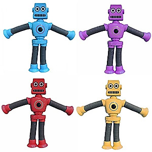 4 Pcs Telescopic Suction Cup Robots Toy,Funny Robots Shape Changing Retractable Pulling Arms Leggs Educational Toys,Kids Adults Telescopic Tube Cartoon Puzzle Toy (B-4PCS, OneSize)