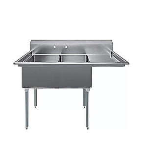 18" X 18" X 12" TWO COMPARTMENT STAINLESS STEEL COMMERCIAL KITCHEN PREP & UTILITY SINK | NSF (RIGHT DRAINBOARD)