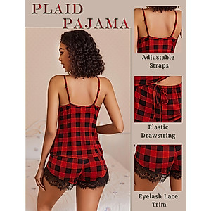 Avidlove Sexy Pajamas Cami Shorts Pj Set Two Piece Sleepwear Womens Christmas Pajamas (Red Plaid,M)