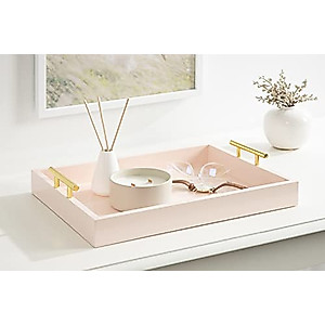 Kate and Laurel Lipton Decorative Tray with Polished Gold Metal Handles, Soft Pink