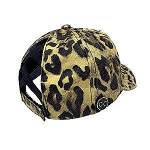 Funky Junque Criss Cross Ponytail Hat w/Buttons - Leopard
