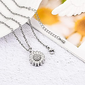 XIUDA Sunflower Cremation Urn Necklace for Ashes Keepsake Cremation Jewelry for Human Ashes Stainless Steel Ashes Holder with Flower