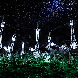 JMEXSUSS 2 Pack Solar Water Drop String Lights, Total 41.6FT 60 LED Solar Powered String Lights Outdoor Waterproof, 8 Modes White Solar Teardrop Lights for Gardens Patio Yard Party Holiday Decor