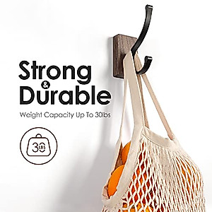 ACMETOP Coat Hooks Wall Mounted, Walnut Wood Wall Hooks for Hanging, 4 Pack Heavy Duty Double Towel Hat Hooks Rack, Rustic Decorative Hooks for Hanging Coats, Towels, Keys, Bags, Robes