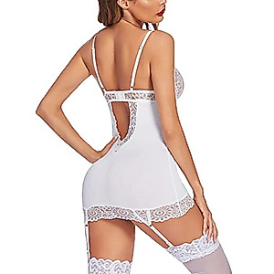 Avidlove Women Sexy Lingerie with Garter Belt Lace Babydoll Full Slips Chemise Sleepwear White XXX-Large