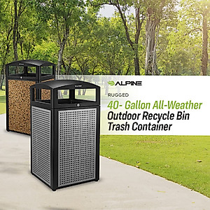 Alpine Industries Rugged 40-Gallon All-Weather Outdoor Recycle Bin Trash Can Container (Without Ash Tray, Steel Panels)