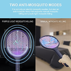 Electric Fly Swatter 2 Pack, 3000V Bug Zapper Racket Fly Zapper with 1500mAh Rechargeable Battery, Indoor Outdoor Fly Trap Mosquito Killer with 3-Layer Safety Mesh for Home, Kitchen, Patio, Camping
