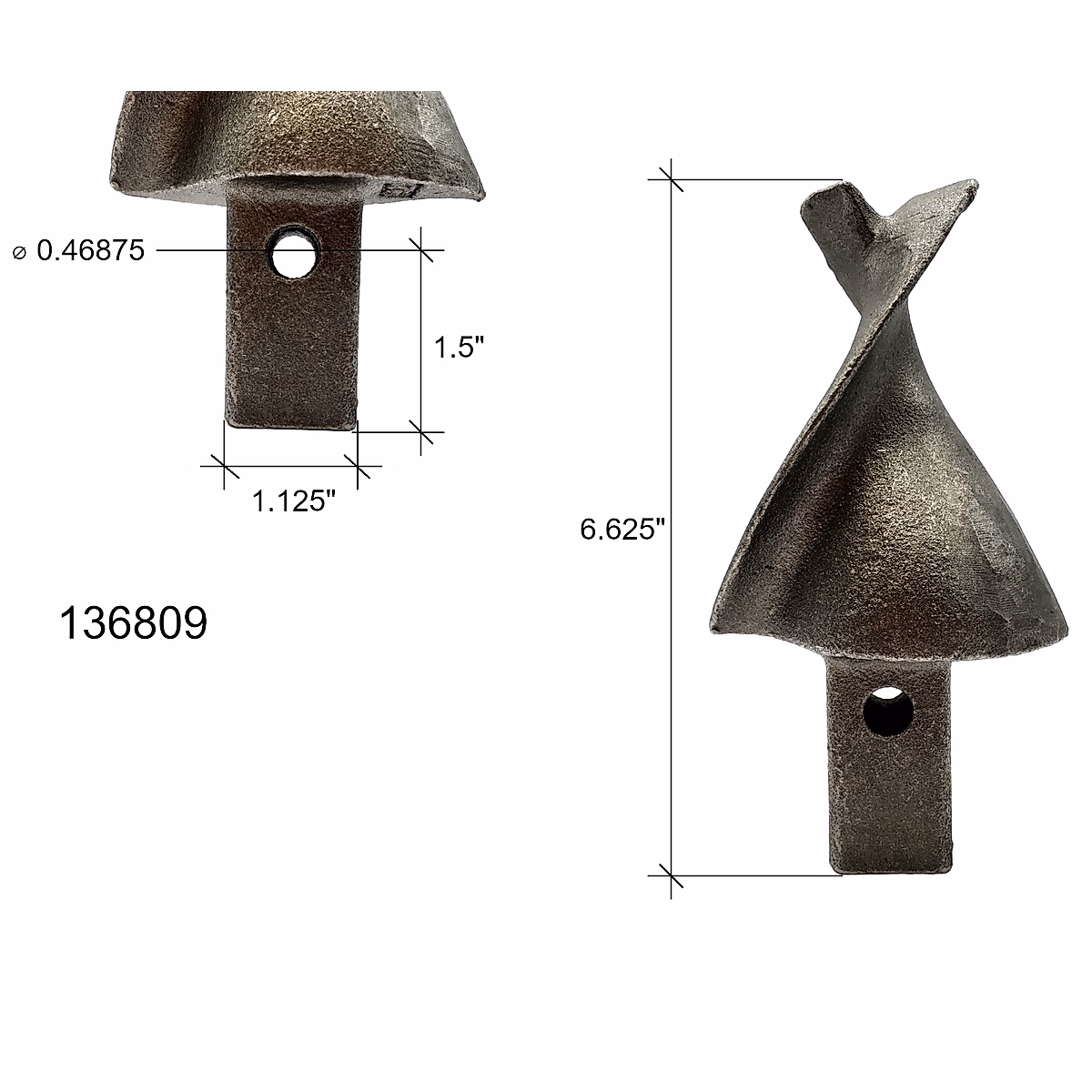 Auger Pilot Tip 136809, SB35SQ w/ 1.25" Square Drive
