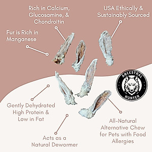 Dehydrated Rabbit Ears for Dogs & Cats - Furry Rabbit Ear Dog Treats - USA Sourced Whole Rabbit Ears with Fur for Dogs - Rawhide Alternative - 100% Single Ingredient Furry Rabbit Ears (6 Count)