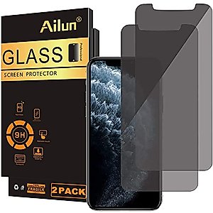 Ailun Privacy Screen Protector for iPhone 11 Pro Max/iPhone Xs Max [6.5 Inch] 2Pack Anti Spy Private Case Friendly Tempered Glass [Black]