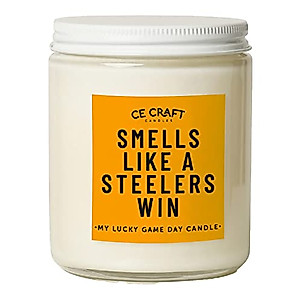CE Craft - Smells Like A Steelers Win Candle - Football Themed Candle, Gift for Dad, Gift for Son, Football Gift, Steelers Themed Candle, Gift for Him (Iced Vanilla Woods)