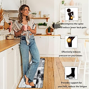 Black Grey Kitchen Rugs Mats Set 2 Pieces Abstract Modern Art Cushioned Anti-Fatigue Kitchen Rug Waterproof Non Slip Comfort Heavy Duty Standing Floor Mat Carpets for Kitchen Laundry, 17"x47"+17"x28"