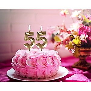 Bailym 55 Birthday Candles,Gold Number 55th Cake Topper for Birthday Decorations Party Decoration