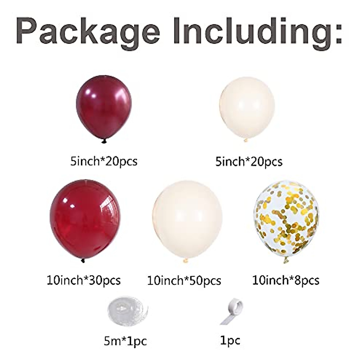 GIHOO Burgundy Valentine's Day Balloon Garland Kit, 117pcs 5/10inch Burgundy Balloons Blush Balloons Gold Confetti Balloons with 16ft Garland Strip for Wedding Bachelorette Birthday Decoration