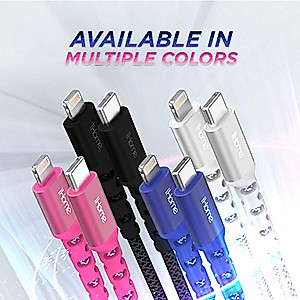 iHome USB C to Lightning Cable: Nylon Braided, Apple MFi Certified,for iPhone 12/12 Pro/12 Pro Max/12 Mini/ 11/11 Pro/ 11 Pro Max, AirPods Pro(Supports Power Delivery w/18W Type C Charger),10 Ft,Pink