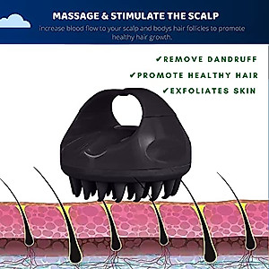 Soaab Head and Scalp Massager Shampoo Brush with Soft & Flexible Silicone Bristles for Hair Care and Head Relaxation, Ergonomic Scalp Scrubber, Exfoliator for Dandruff Removal and Hair Growth (Black)