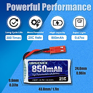 URGENEX 3.7V Lipo Battery 850mah Rechargeable Lipo with JST Plug X5 Charger for MJX Syma Holy Stone Sky Viper RC Quadcopter Drone X56W X400 X400W X300C X400C X800 HS110 HS200 S670 V950hd S1750 V2450