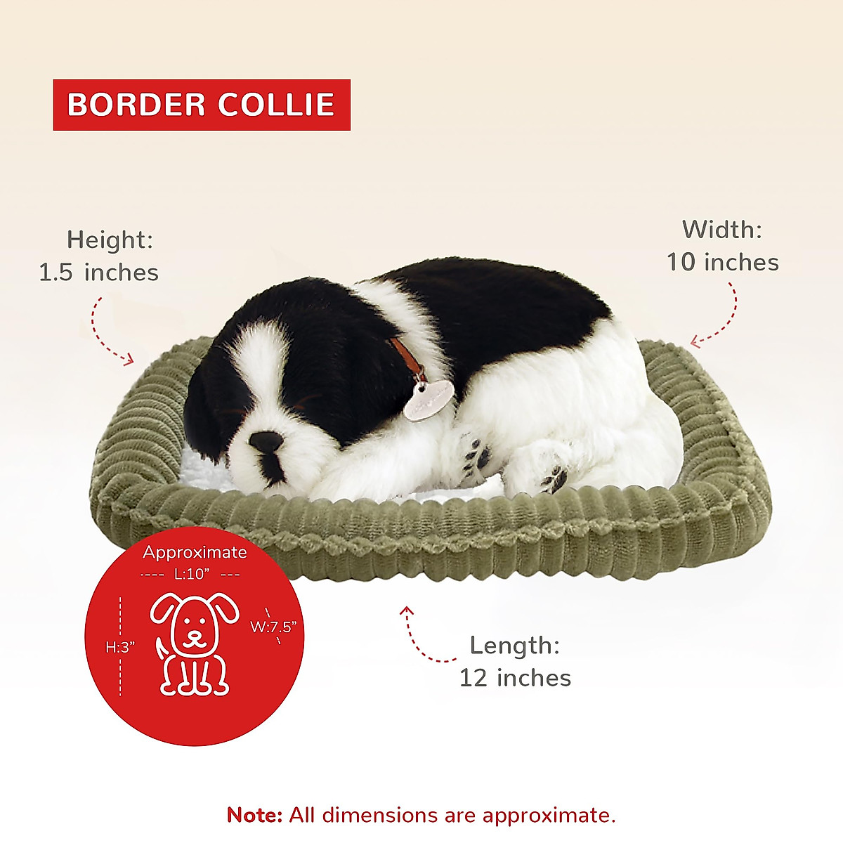 Precious Petzzz Border Collie - Pet Mate/Nap Breathing Life Like Sleeping Dog in Bed Sleeping Pet