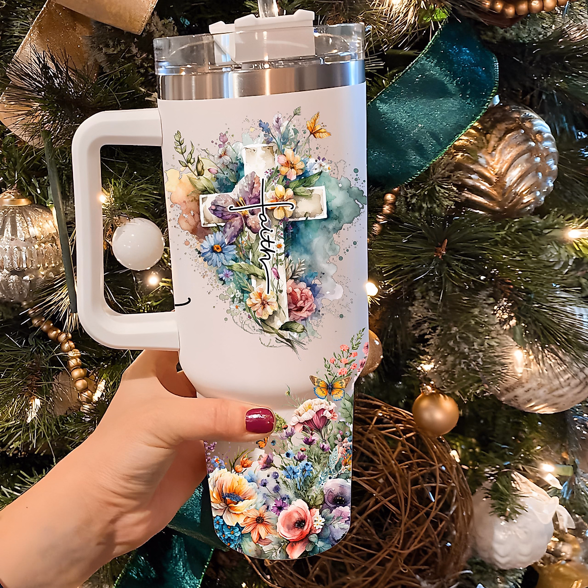 Christian Gifts for Women Tumbler 40Oz With Handle & Straw - Faith Gifts Christian Tumblers Bible Gifts - Encouragement Inspirational Gifts for Women - Religious Birthday, Christmas Gifts for Friends