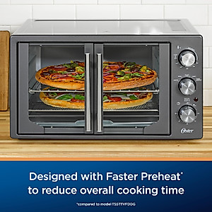 Oster Extra-Large French Door Air Fryer Countertop Oven, Stainless Steel, 60-Min Timer, 6 Cooking Functions, Versatile Accessories, Reduces Energy and Cooking Time