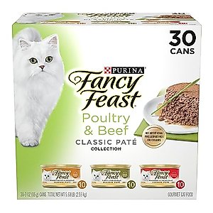 Fancy Feast Poultry and Beef Feast Classic Pate Collection Grain Free Wet Cat Food Variety Pack - (30) 3 oz. Cans