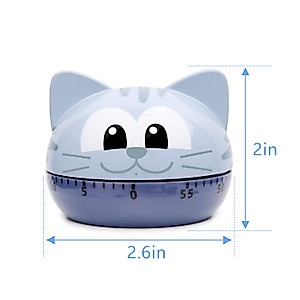 AUDRWALL Cute Kitchen Timer Mechanical Timer for Kids, 60 Minutes Manual Cooking Timer Wind Up Countdown Timer Cute Timer for Cooking Reading Sports Study Time Management and Desktop Decor (Cat)