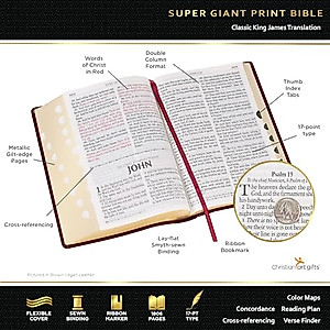 KJV Holy Bible, Super Giant Print Faux Leather Red Letter Edition - Thumb Index & Ribbon Marker, King James Version, Burgundy