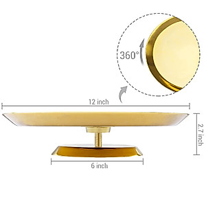 MyGift Modern Brass Plated Metal Lazy Susan Turntable, 12 Inch Rotating Tray, Pedestal Dessert Display Riser - Handcrafted in India