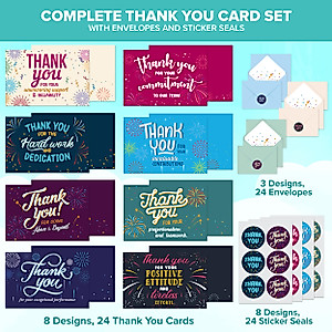 Decorably Work Cards with Envelopes & Stickers - 24 Pack Employee Appreciation Cards with Envelopes & Stickers, Blank Inside 6x4in Employee Thank You Cards for Employees Appreciation
